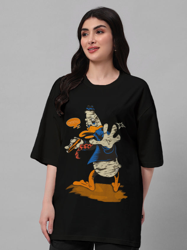 WOMEN'S QUACK OFF OVERSIZED T-SHIRT (BLACK)
