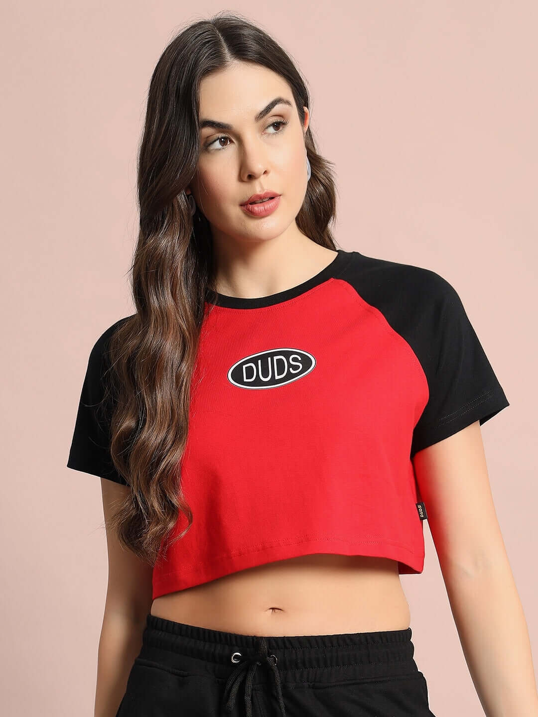 WOMENS CHALLENGER RAGLAN CROP-TOP RED BLACK | Buy Online at Wearduds India