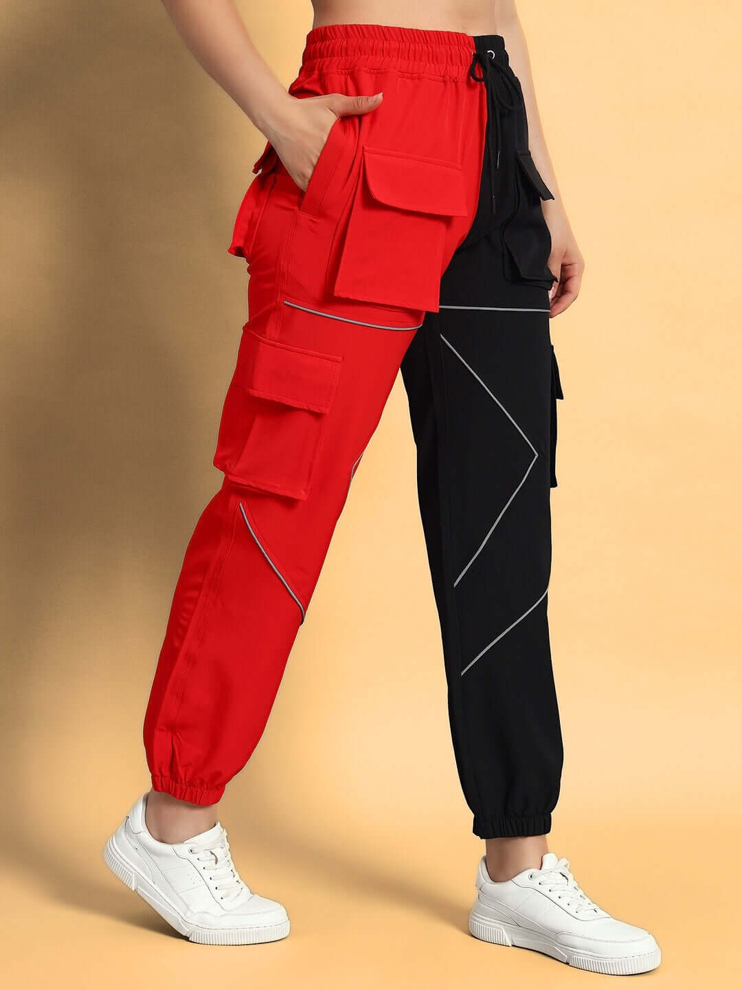 WOMEN FRONTLINE REFLECTOR PARACHUTE CARGO PANTS RED BLACK | Buy Online ...